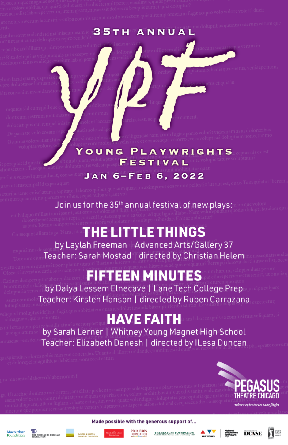 35th Young Playwrights Festival | Pegasus Theatre Chicago